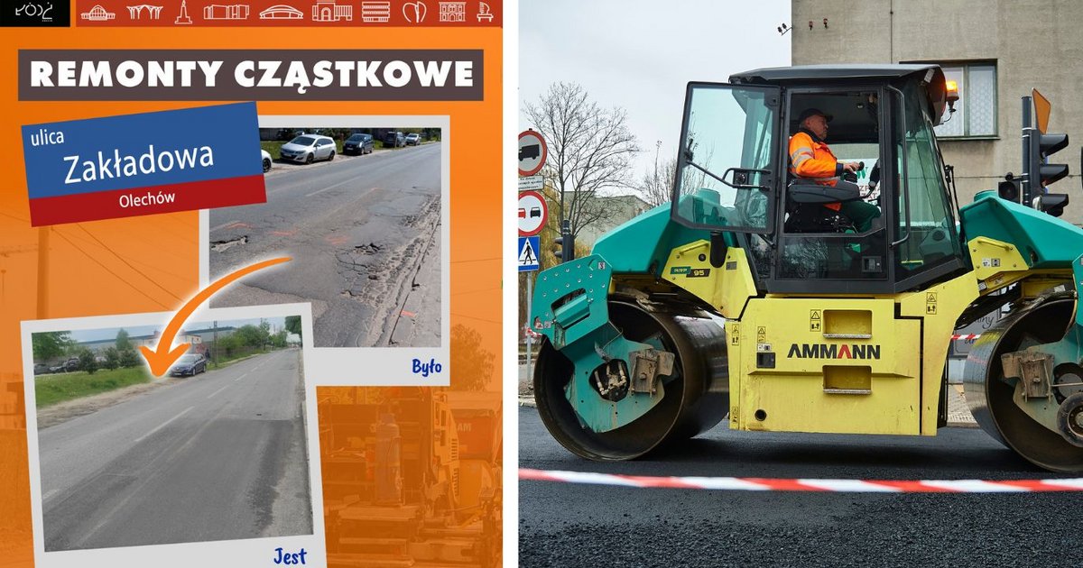 Remonty cząstkowe ulic w Łodzi. Robotnicy pracują na Zakładowej ...